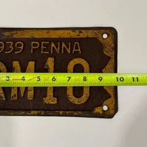 Other | Pennsylvania License Plate Yellow 1939 Penna Rm1 Vintage Rustic ...